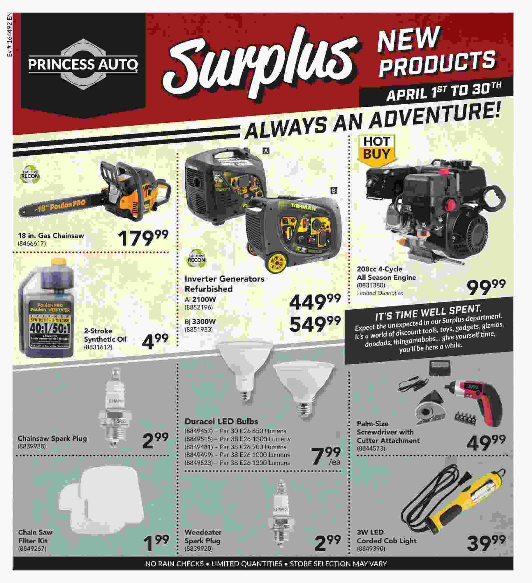 Princess Auto Flyer (ON) Surplus New Products April 1 - 30 2019