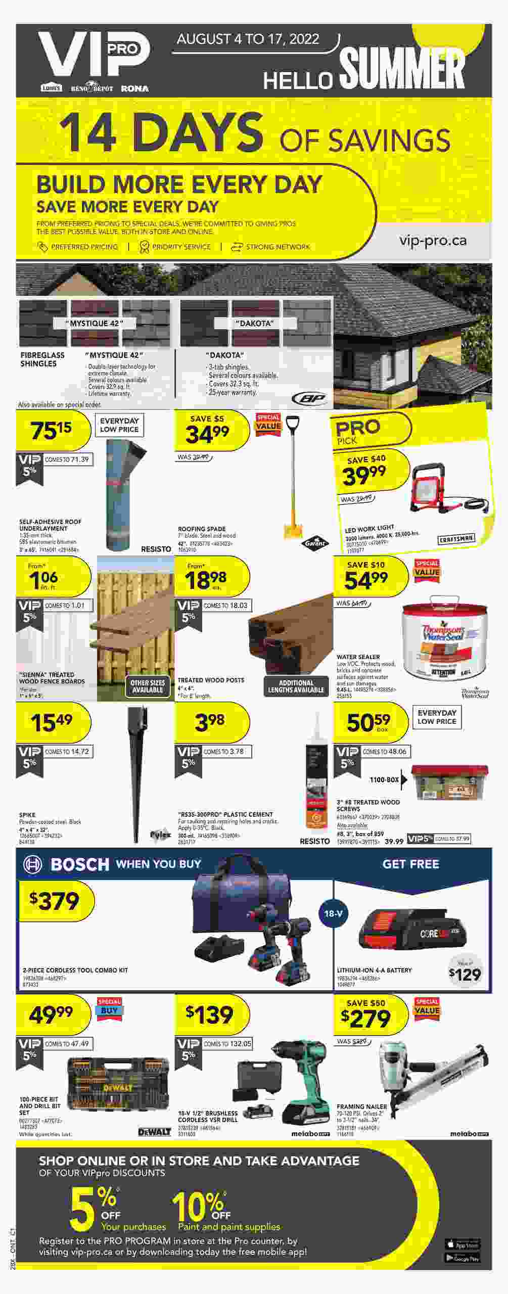 RONA Flyer (ON) VIP August 4 - 17 2022